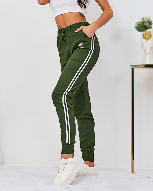 Royalfashion Pantaloni de damă din stofă kaki, cu șiret și petice ...