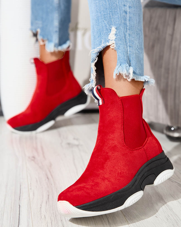 Cizme roșii izolate de damă din piele ecologică Ducti- încălțăminte ...