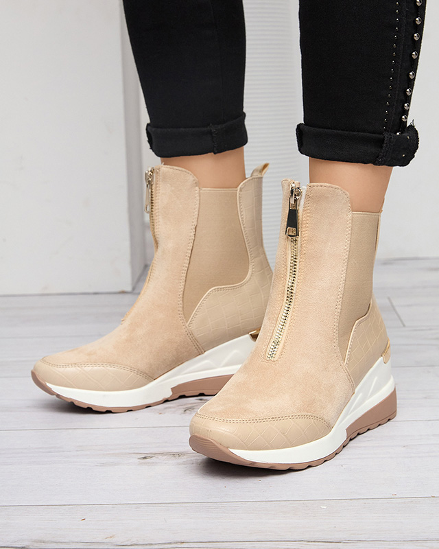 Adidași de damă înalți de culoare bej cu imprimare Looyis ...