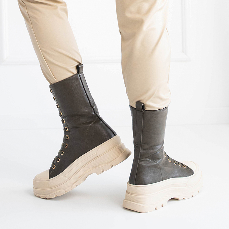 Cizme de damă cu toc verde de culoare verde închis Magara - Pantofi ...