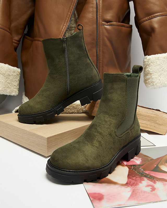 Cizme de damă din piele ecologică verde închisă Akirta- Footwear ...