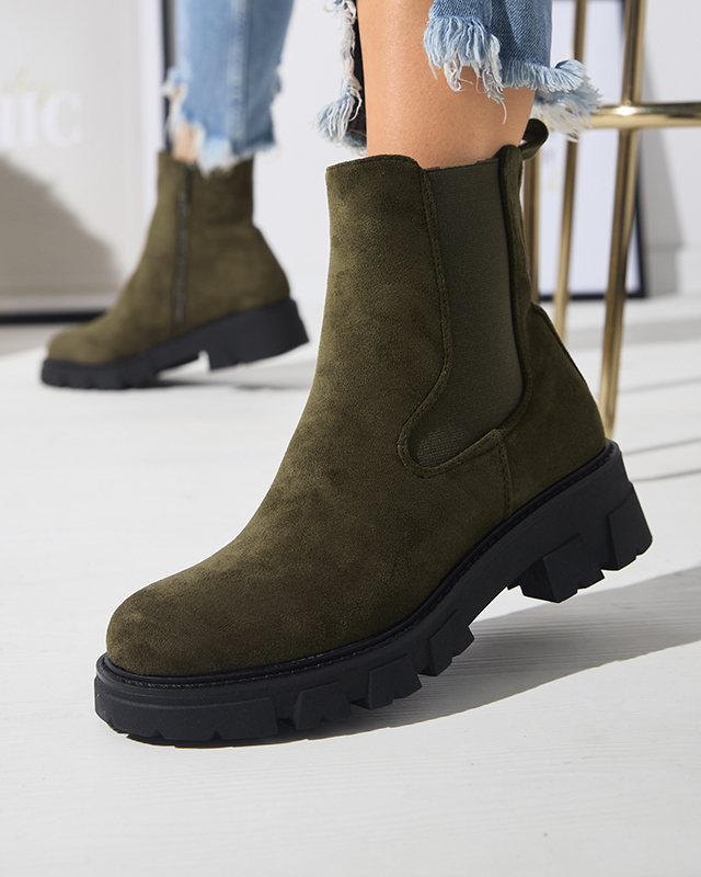 Cizme de damă din piele ecologică verde închisă Akirta- Footwear ...