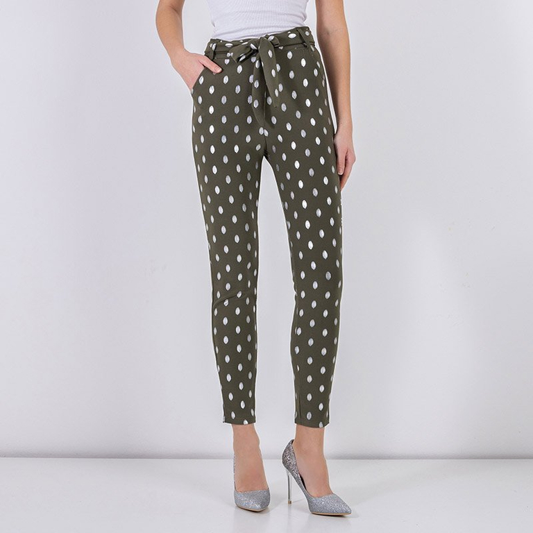Pantaloni de culoare verde închis pentru femei cu puncte argintii ...
