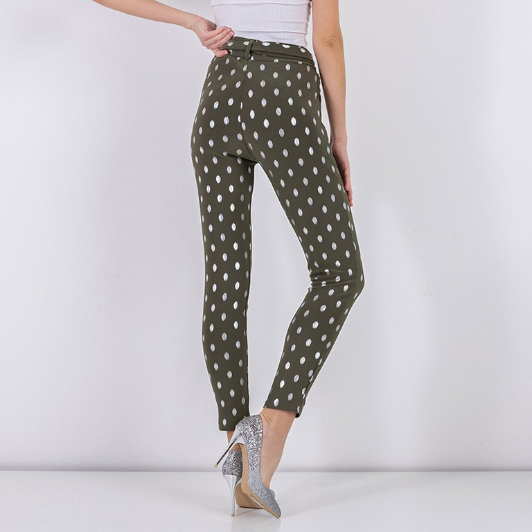 Pantaloni de culoare verde închis pentru femei cu puncte argintii ...