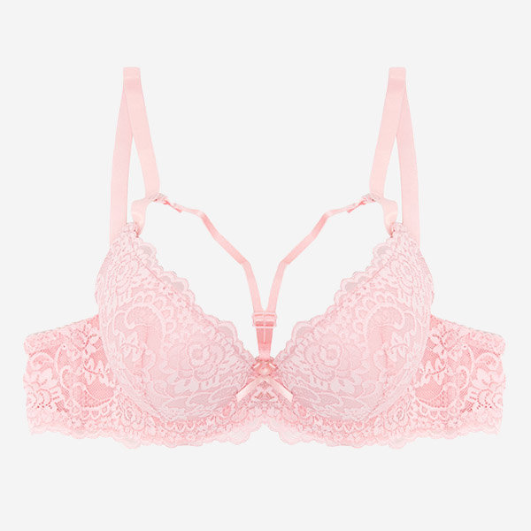 Sutien roz din dantela cu bretele - Lenjerie intima - roz deschis ...